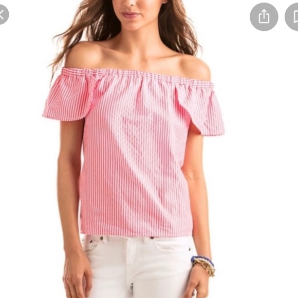 Vineyard Vines | Tops | Medium Pink And White Striped Off The Shoulder ...